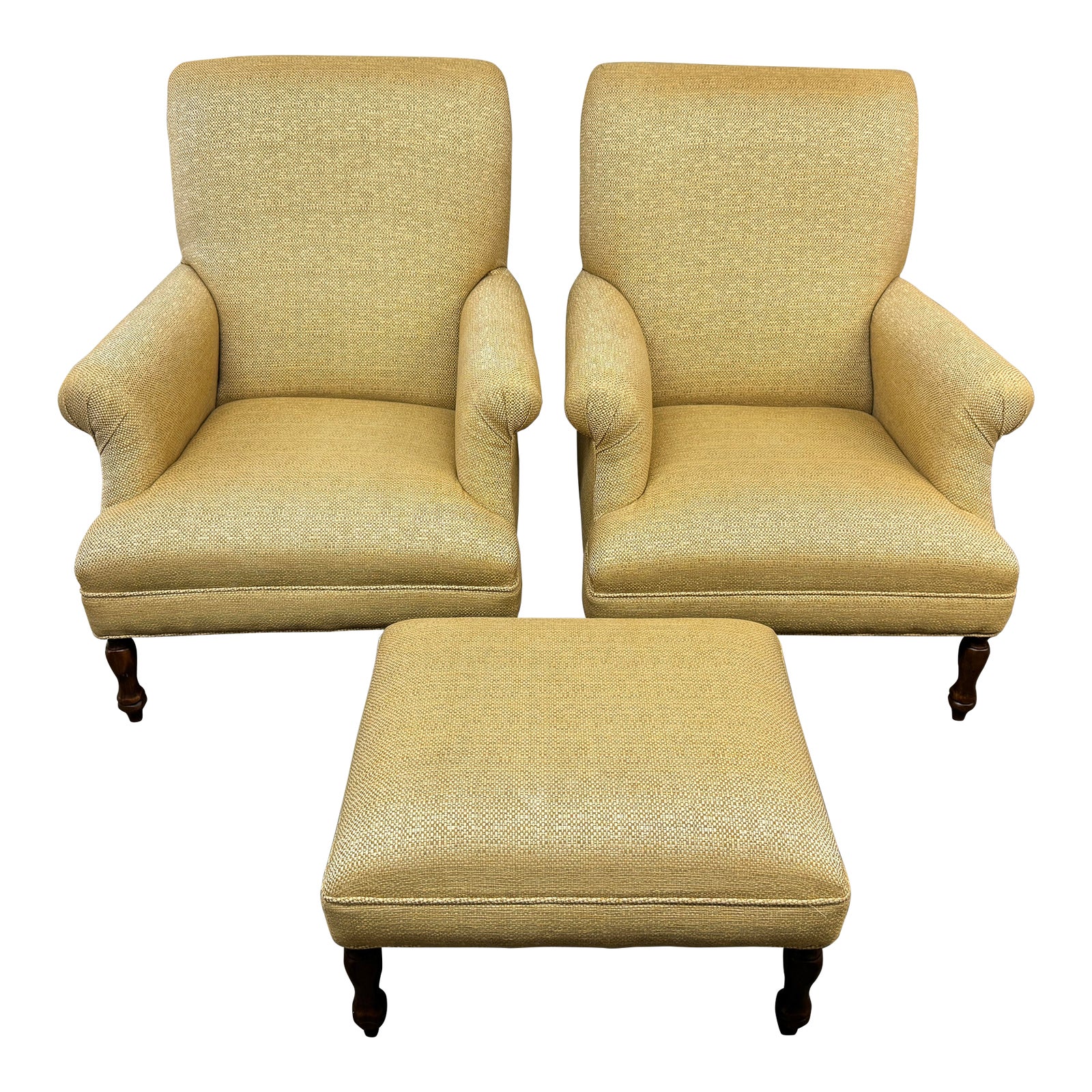 Custom Design Pair of Arm Chairs + Ottoman - Design Plus Gallery