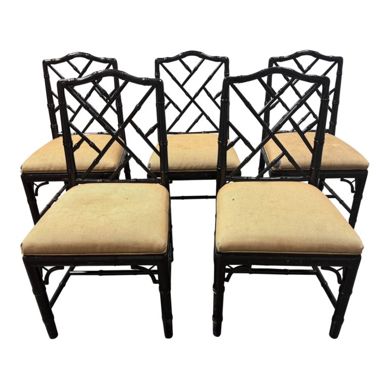 Jonathan Adler Faux Bamboo Chippendale Style Dining Chairs, Set of Five ...