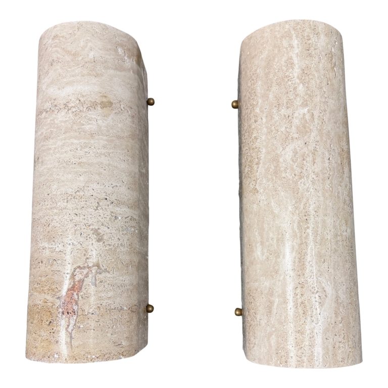 Coco Republic Travertine Stone Wall Sconces, a Pair - Design Plus Gallery