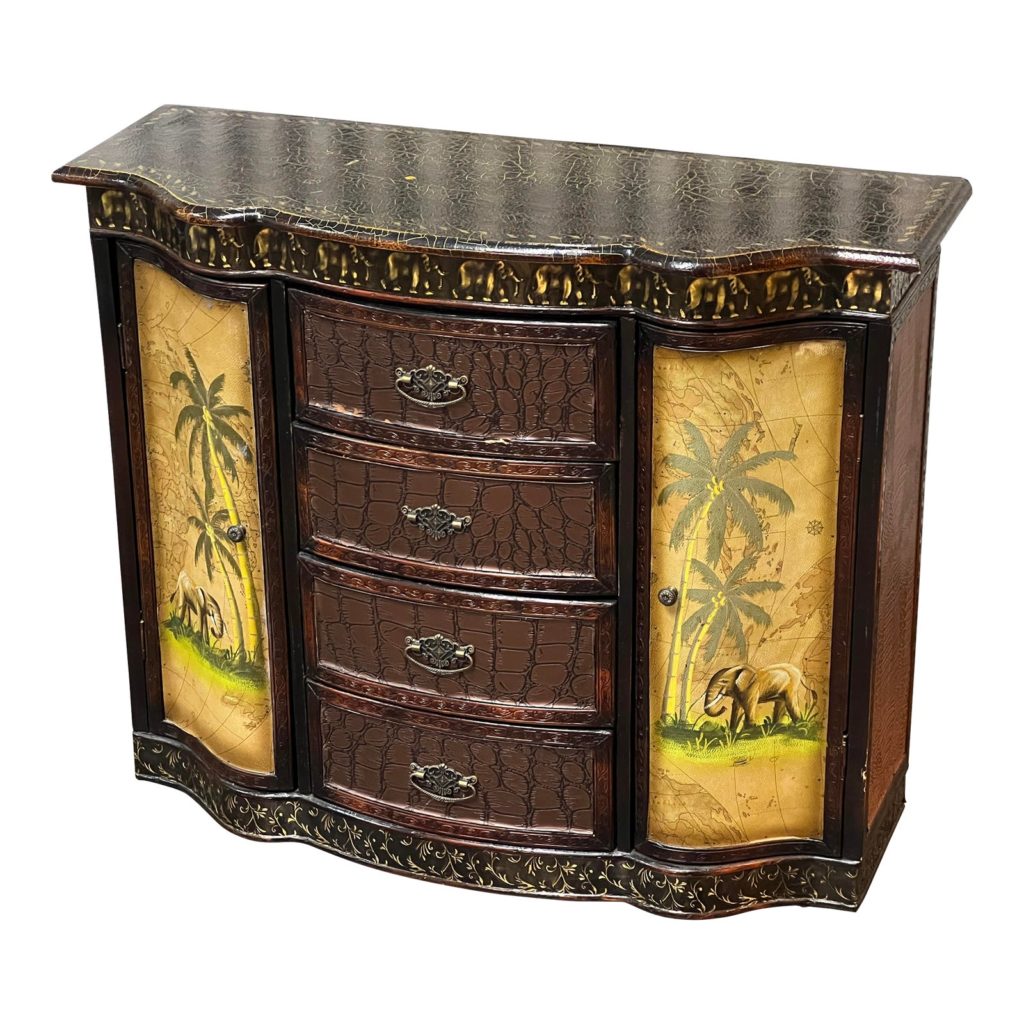 Vintage Palm Tree Motif Cabinet - Design Plus Gallery