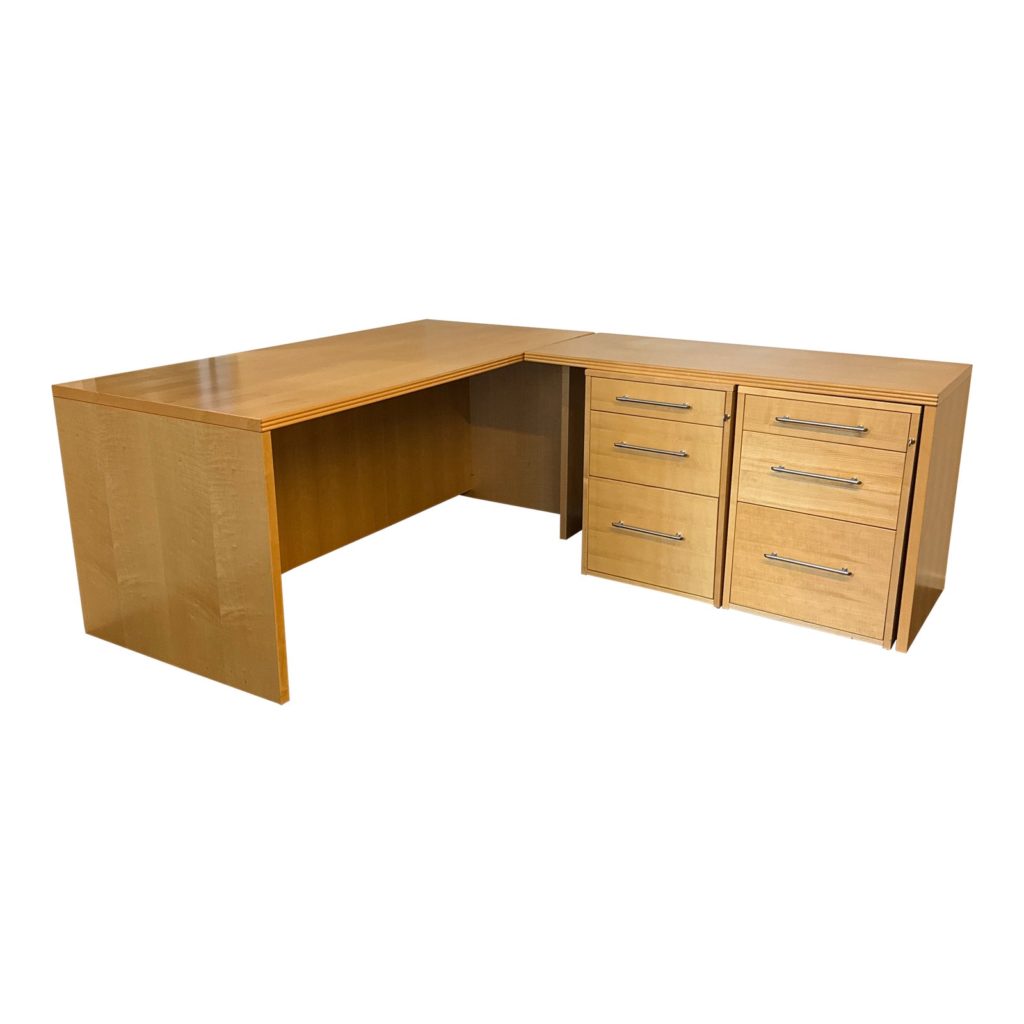 Maple Finish L-Shape Office Desk + Two Mobile Locking Drawers - Design ...