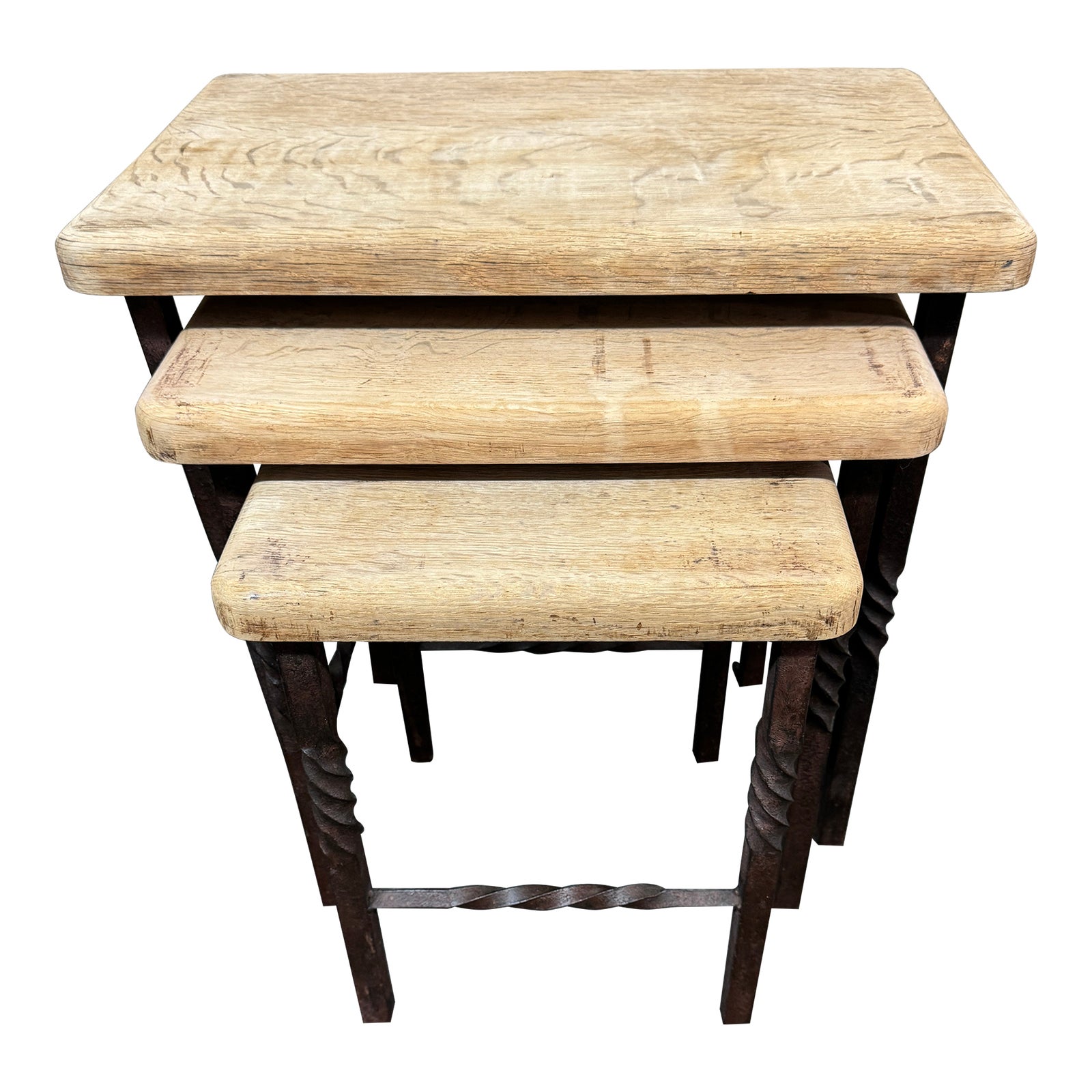 schwung-home-antique-butcher-block-with-wrought-iron-nesting-tables-set ...