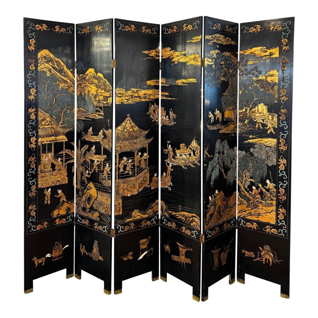 Antique Coromandel Lacquered Six Panel Screen - Design Plus Gallery