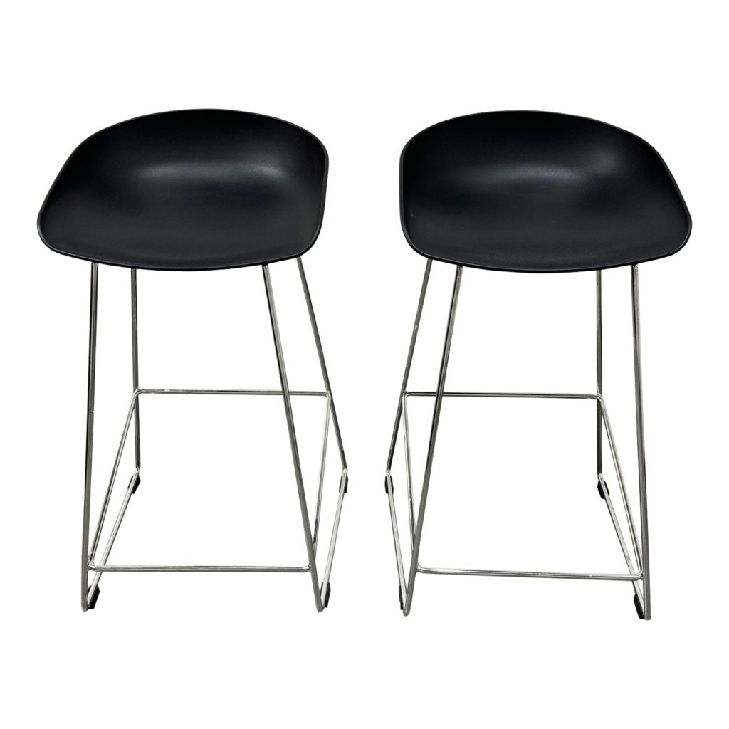 Modern Style Molded Plastic Black Scoop Counter Stools, a Pair - Design ...