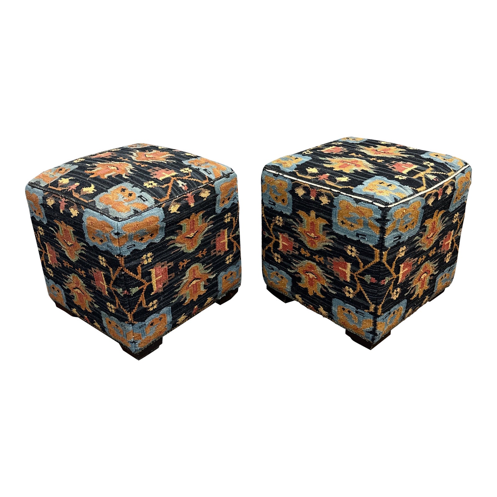 Custom Design Kilim Ottomans, a Pair - Design Plus Gallery