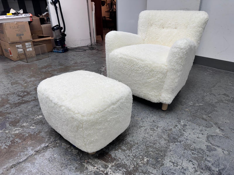 Custom Design Ivory Shearling Chair + Ottoman, Set. Original Price ...