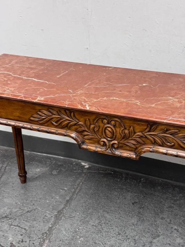 Vintage Carved Wood Console Table + Italian Red Marble - Design Plus ...