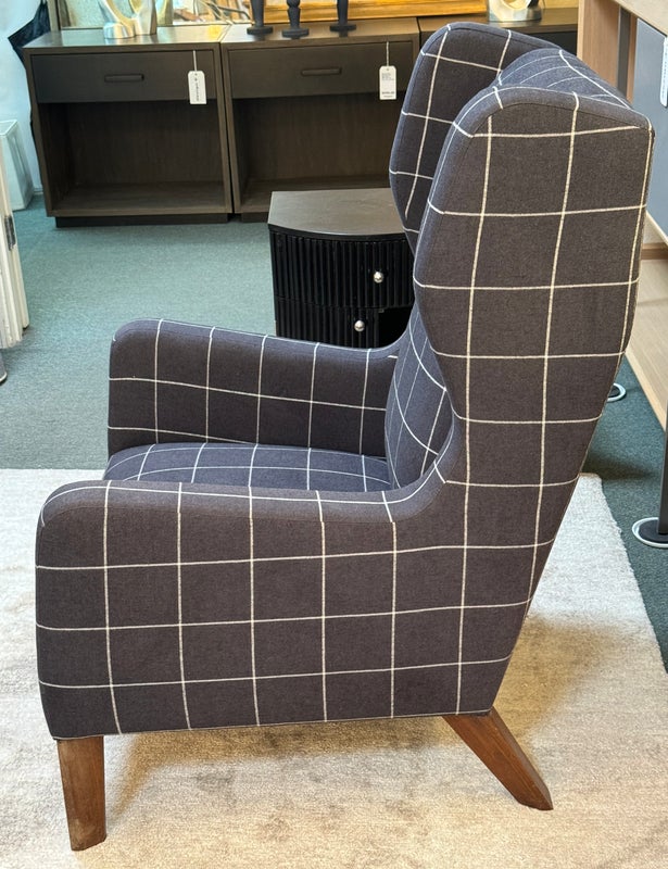 Custom Design Gray Tattersall Wingback Chair - Design Plus Gallery