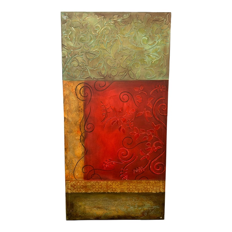Contemporary Green Red Abstract Block Print - Design Plus Gallery