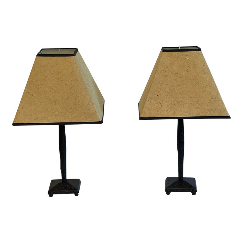 Arts & Crafts Hammered Table Lamps + Paper Shades, a Pair - Design Plus ...
