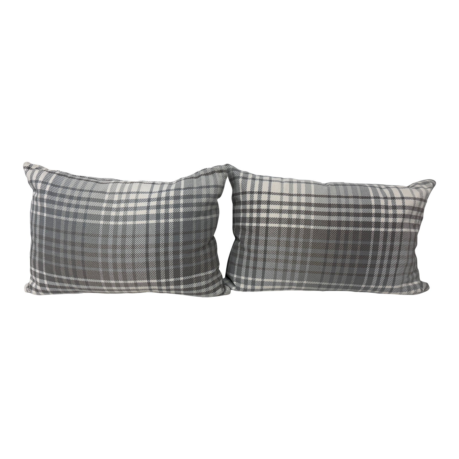 Custom Design Gray + White Cotton Plaid Lumbar Pillows, a Pair - Design ...