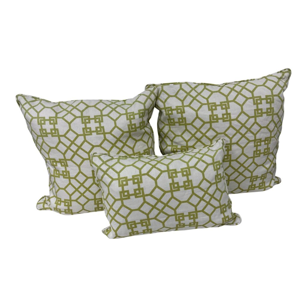 Custom Made Linen Grass Green Geometric Pillows, Set of Three - Design ...
