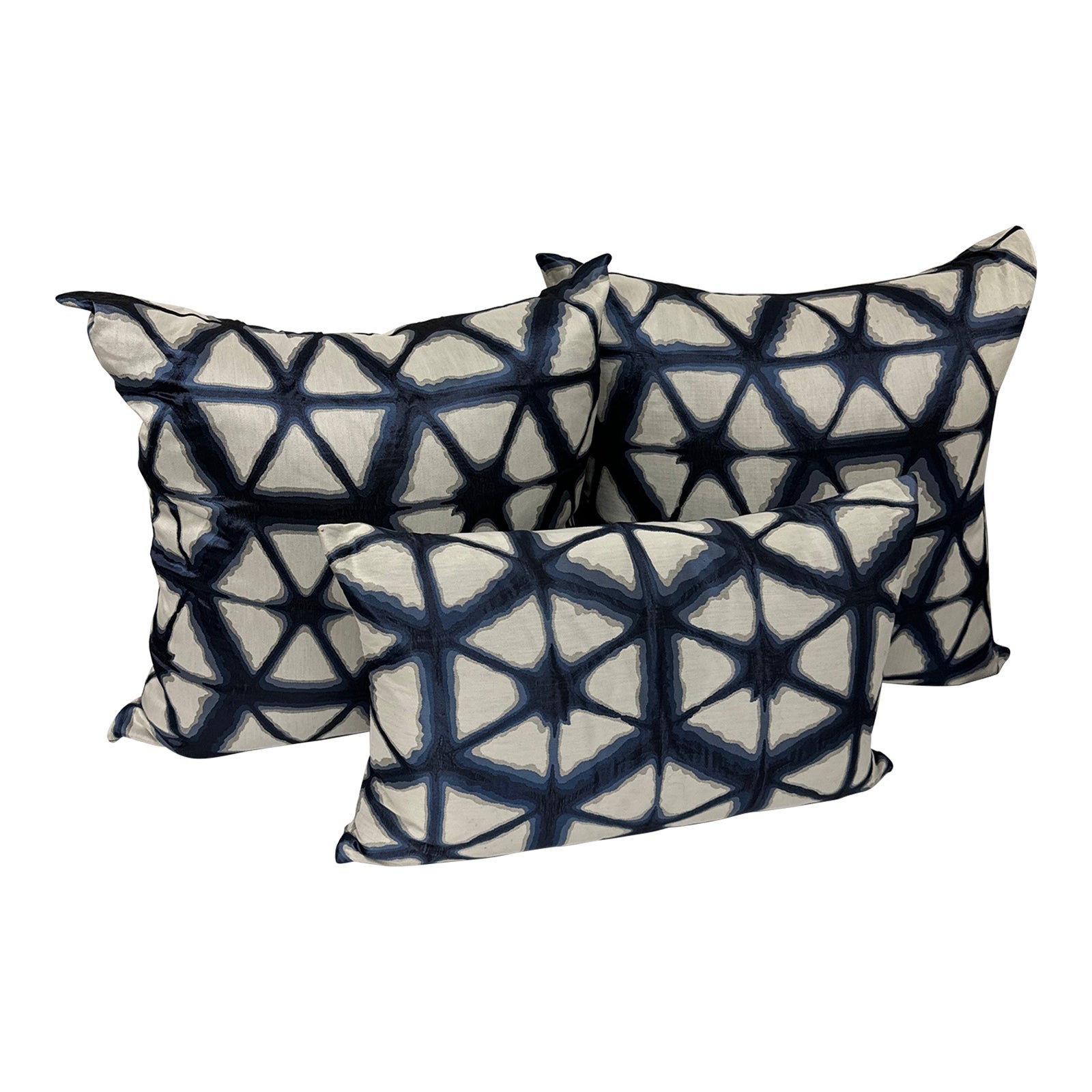 Katie Design's Indigo With Black on Cream Throw Pillows, Set of Three ...