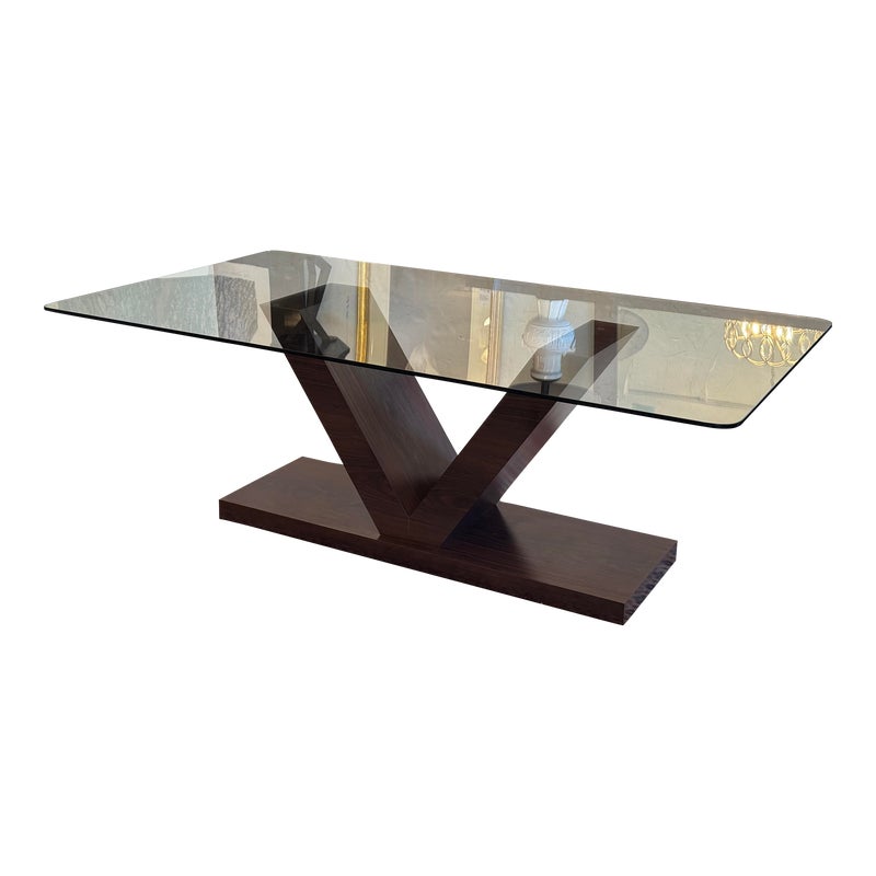 Custom Design V-Shape Base Wood + Glass Dining Table. Original Price ...