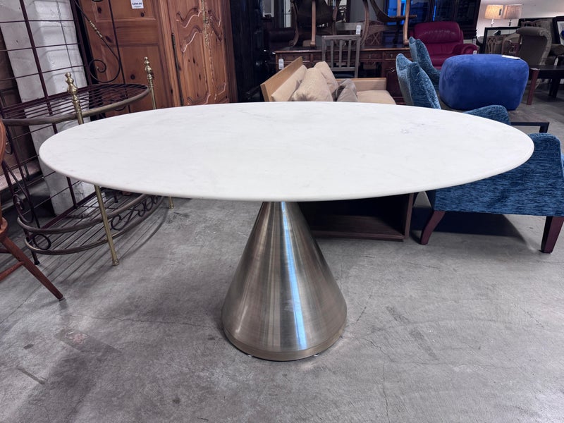 Silhouette pedestal oval dining table store