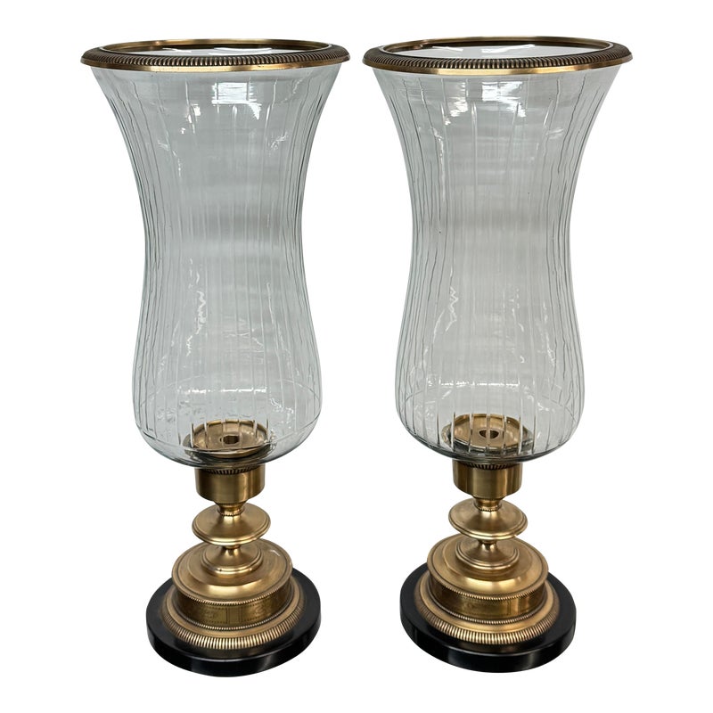 Vintage Pierre Deux Large Brass + Marble Hurricane Lamps, a Pair ...
