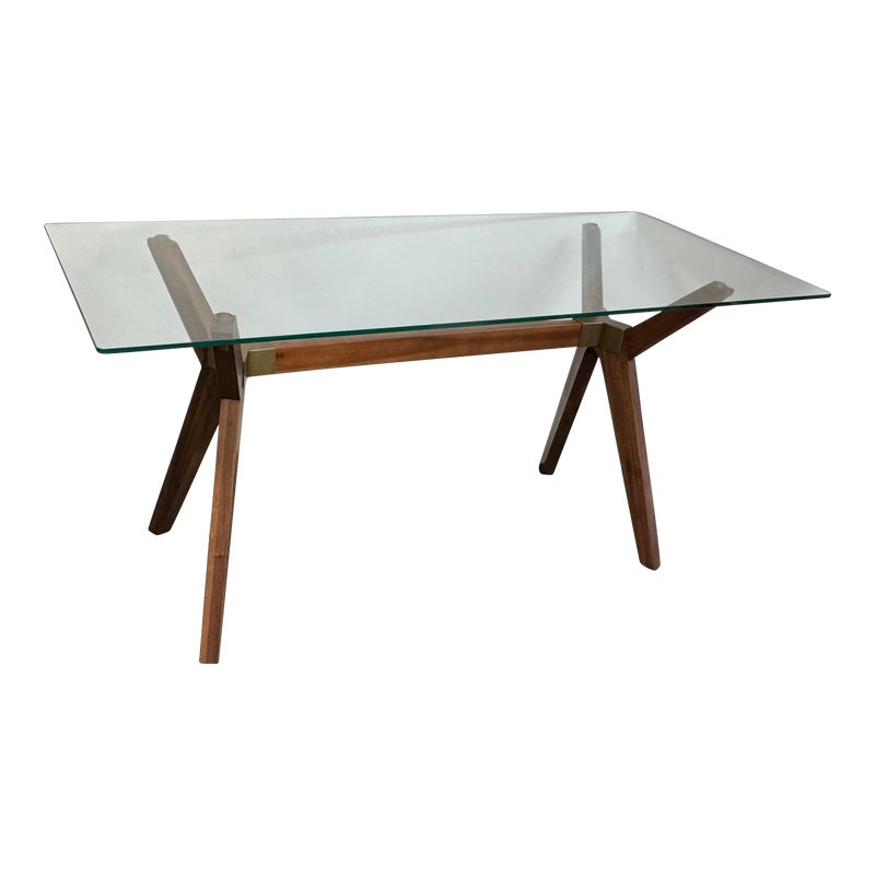 Crate Barrel Strut Teak Glass Top Dining Table Desk. Original Price 800 Design Plus Gallery