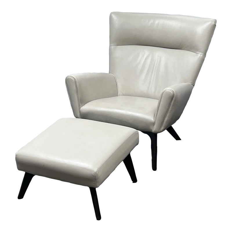 Room & Board Boden Vento Gray Leather Lounge Chair + Ottoman, Set ...