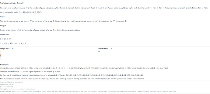 Triplet Sum Divisor |Need help with this question - general - CodeChef ...