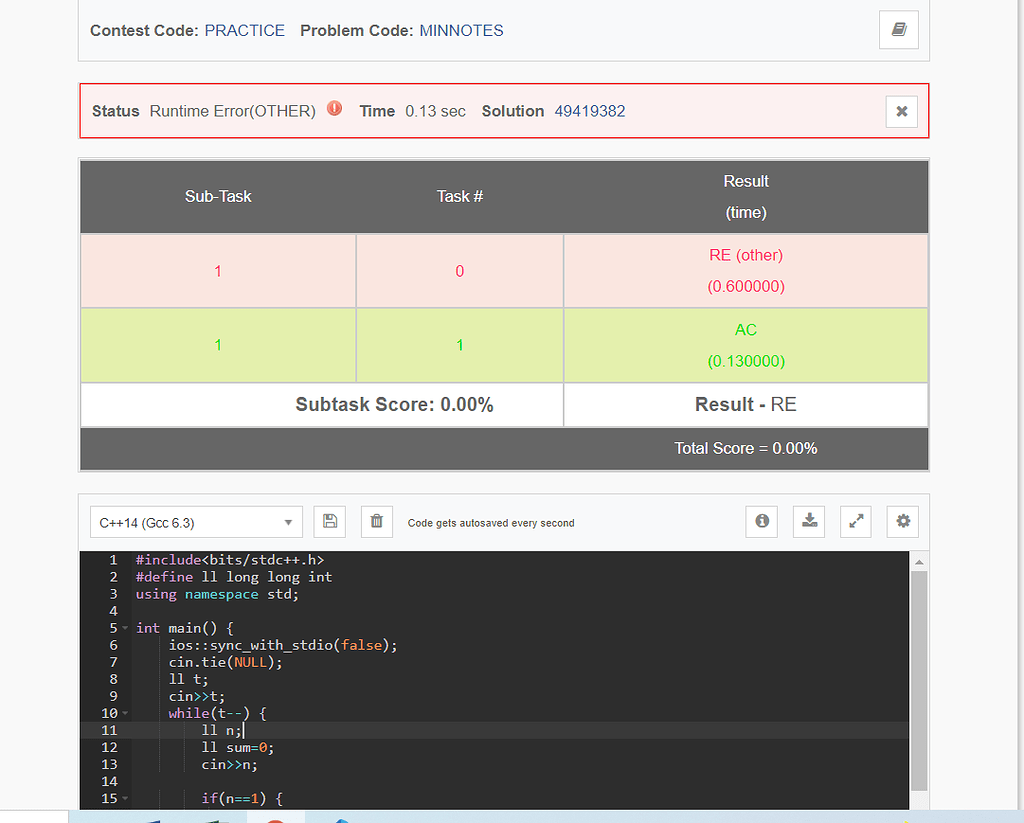 Runtime Error OTHER General CodeChef Discuss