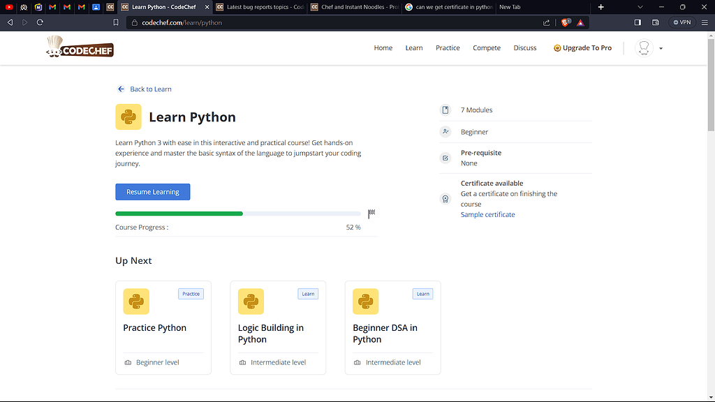 I am not able to get certificate for learning python - bug reports ...