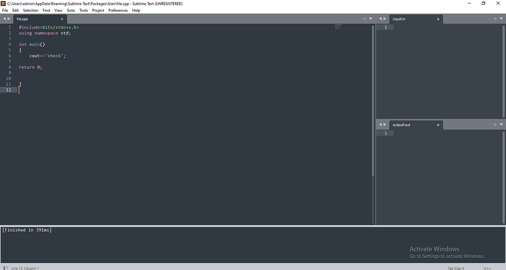 My Sublime text is not showing any output, just showing finished time ...