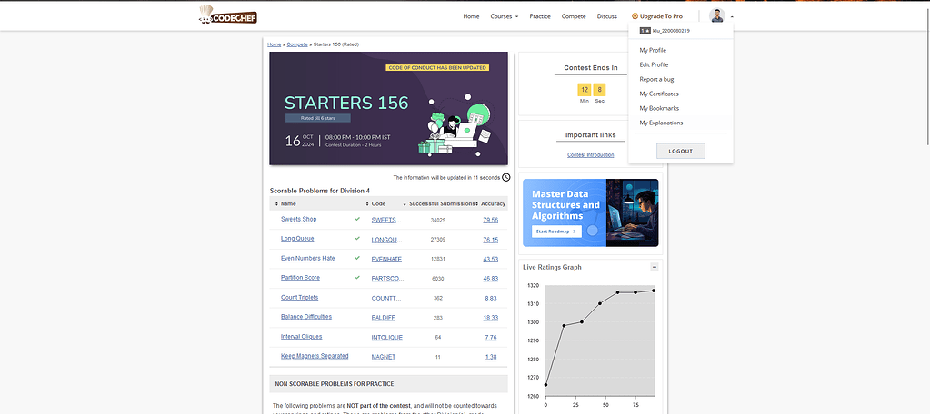 Issue with Live Rating Graph during Contest - bug reports - CodeChef ...