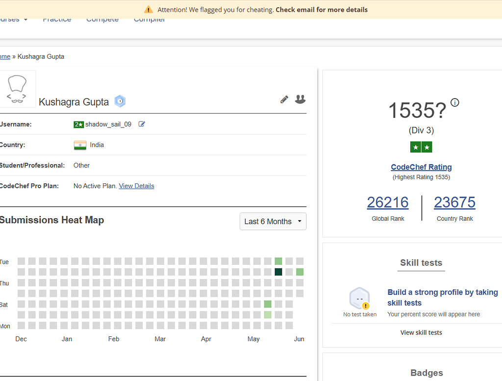 Clarification Request for Cheating Flag on My CodeChef Account - bug reports - CodeChef Discuss