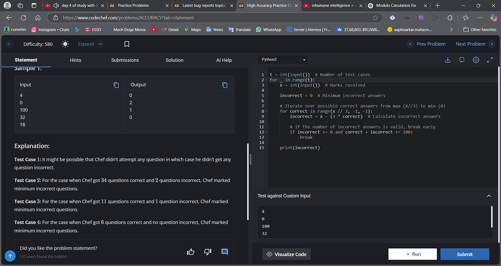 There is a problem with input and output - bug reports - CodeChef Discuss