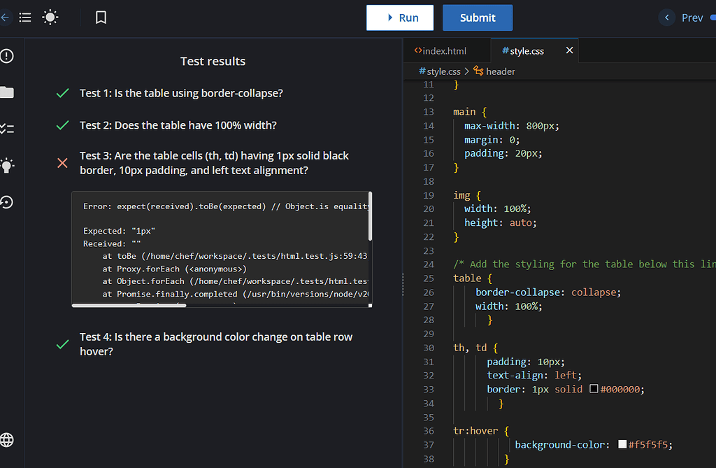 Subject: UI test failure — table cell border width check returns empty ...