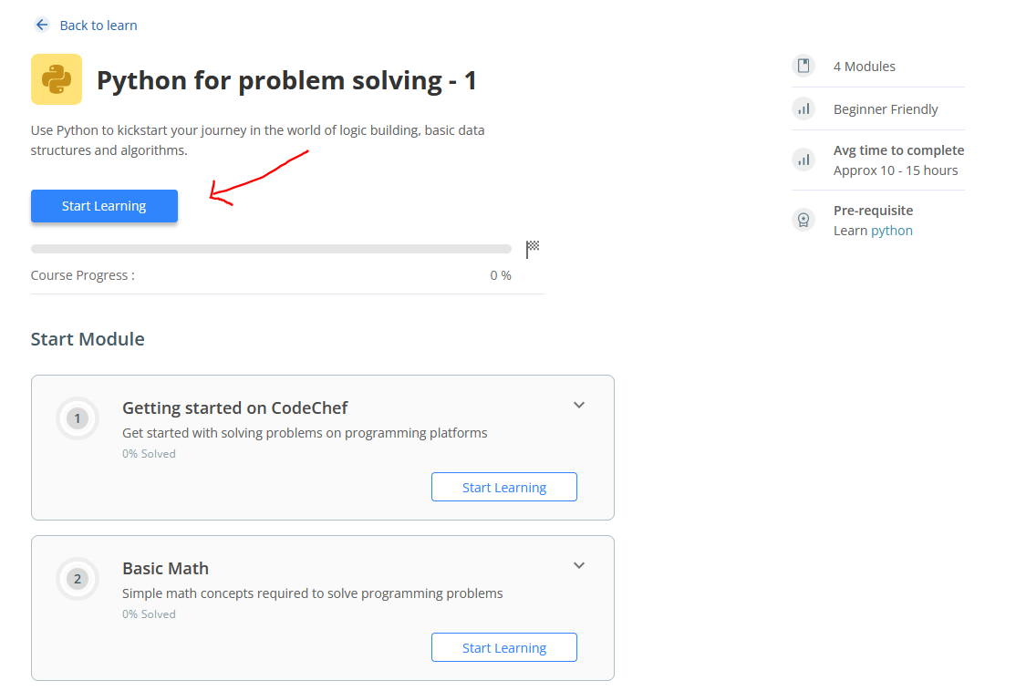 New course starts from second module when clicked the start learning ...