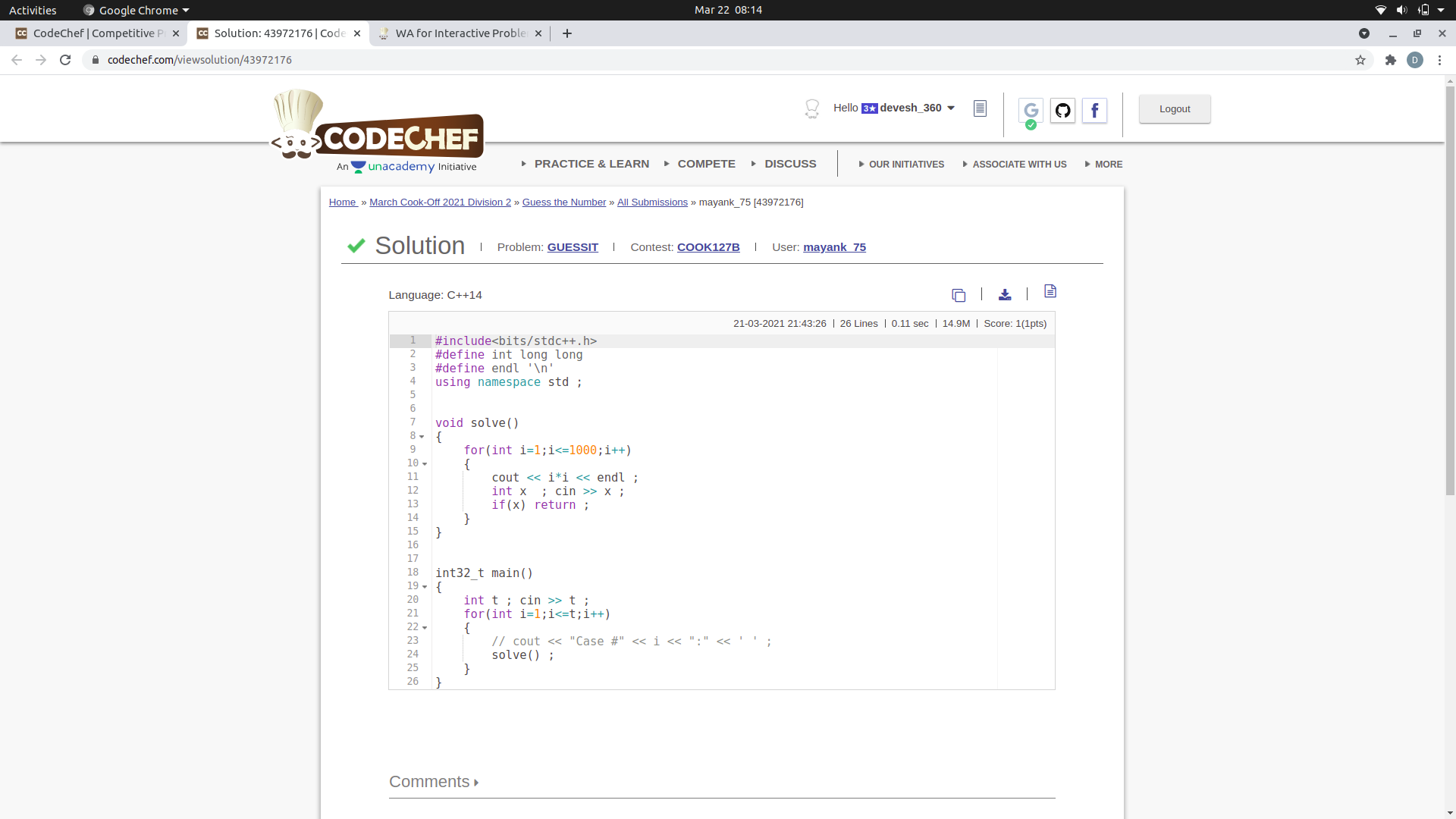 WA for Interactive Problem - help - CodeChef Discuss