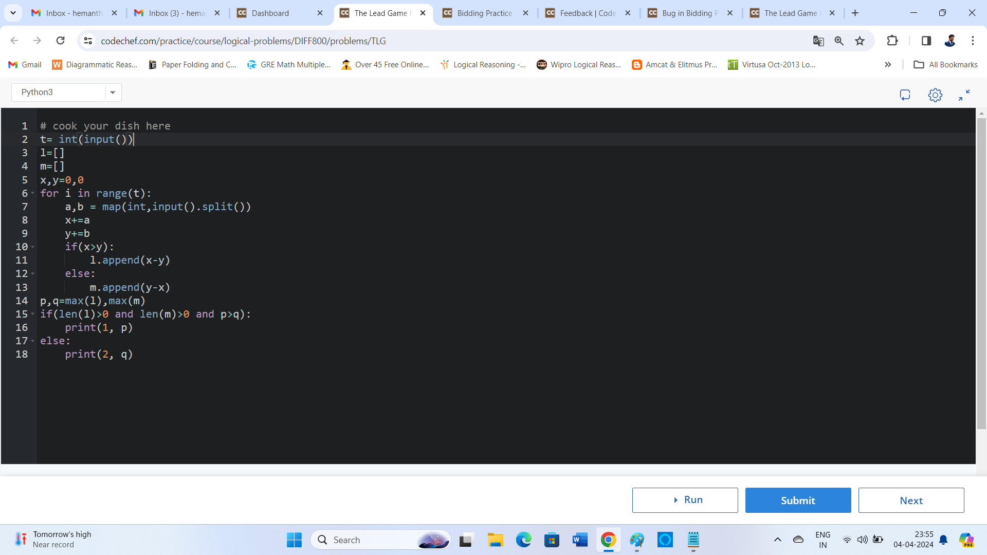 Bug In The Lead Game Program General Codechef Discuss