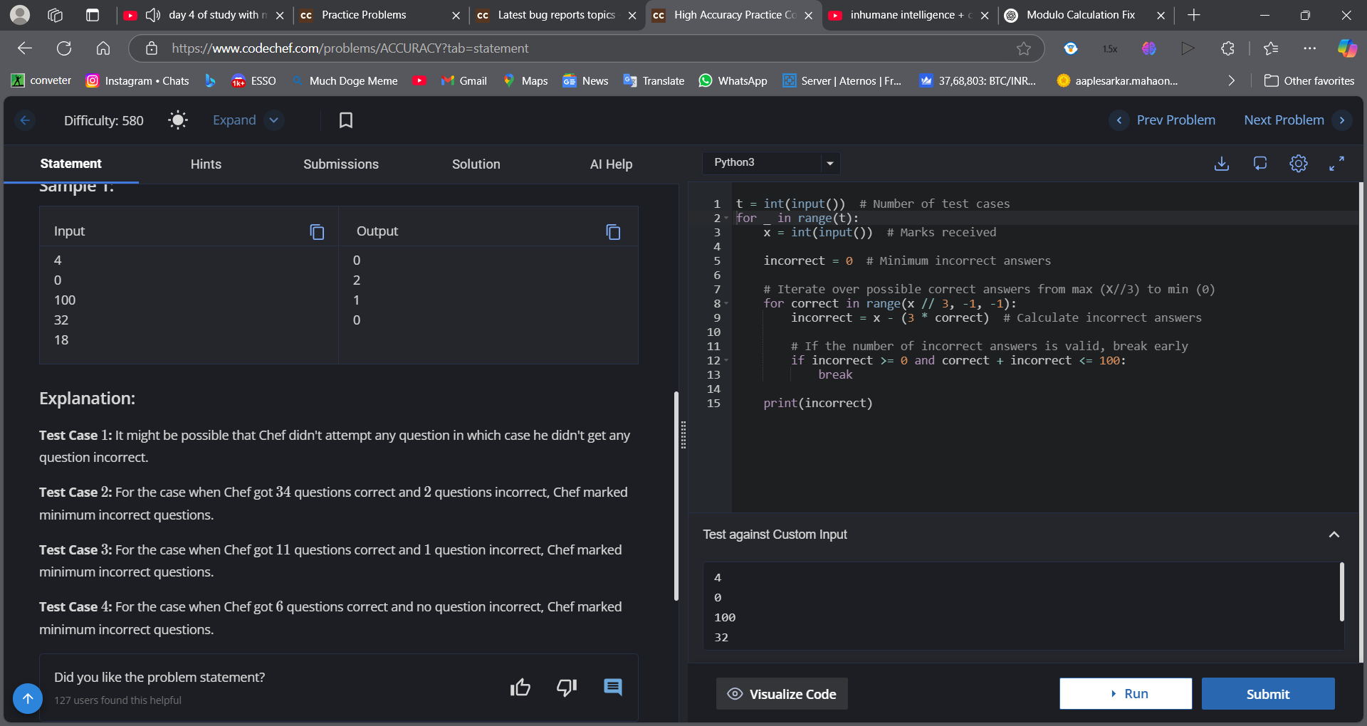 There is a problem with input and output - bug reports - CodeChef Discuss