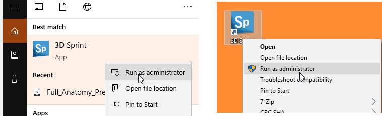 Software configuration invalid: please re-install 3D Sprint to initiate software recovery.