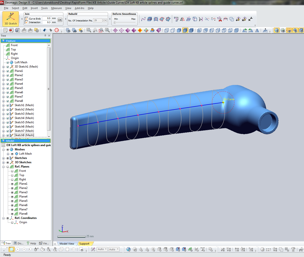 How do I create Guide Curves to fit a solid or surface loft more ...