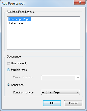 How can I change certain pages in a report to a landscape page layout