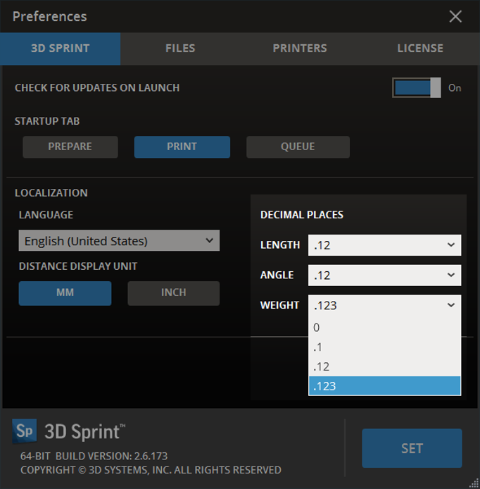 How do I change the number of decimal places in the workspace