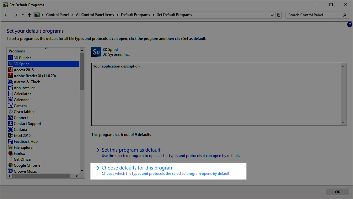 How can I make it so certain file types always open in 3D Sprint