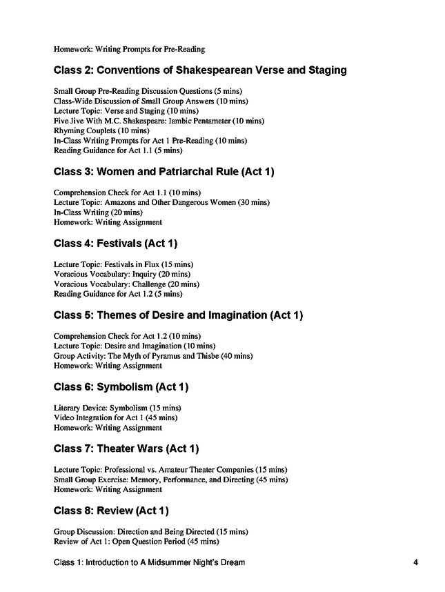 A Midsummer Night's Dream eNotes Curriculum Plan - Our... - Activities