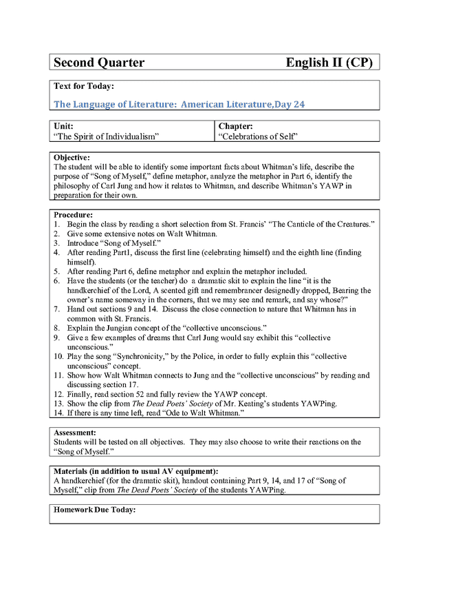 "Spirit of Individualism" Song of Myself + (American... - Activities