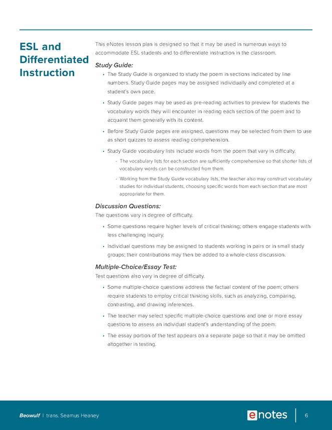 Beowulf eNotes Lesson Plan - eNotes lesson plans have... - Activities