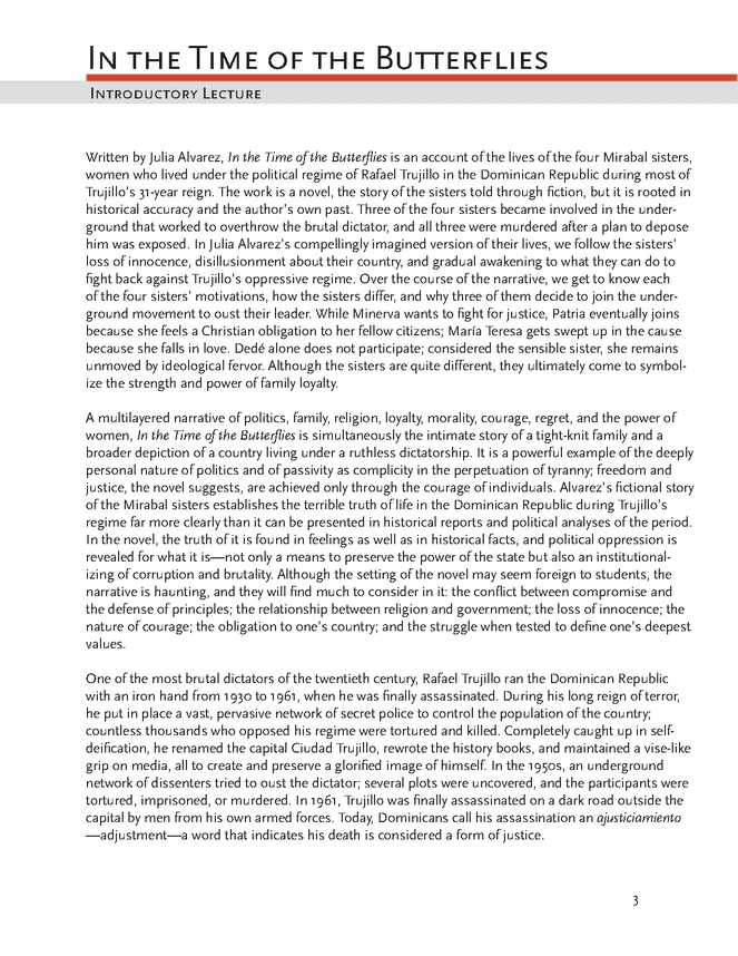 In the Time of the Butterflies eNotes Lesson Plan -... - Activities