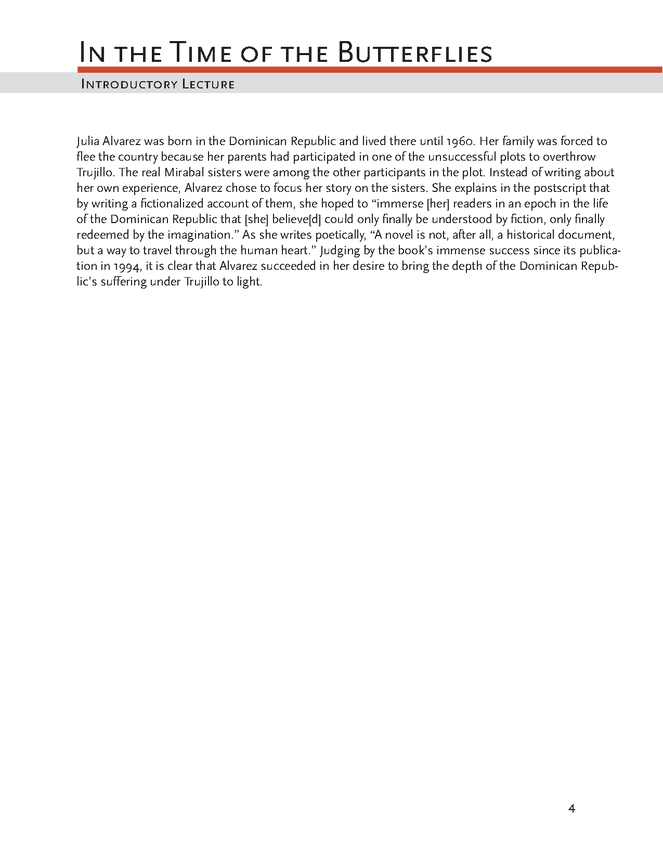 In the Time of the Butterflies eNotes Lesson Plan -... - Activities