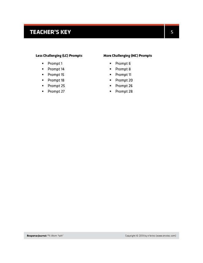 A Worn Path eNotes Response Journal - An eNotes... - Literature Activities
