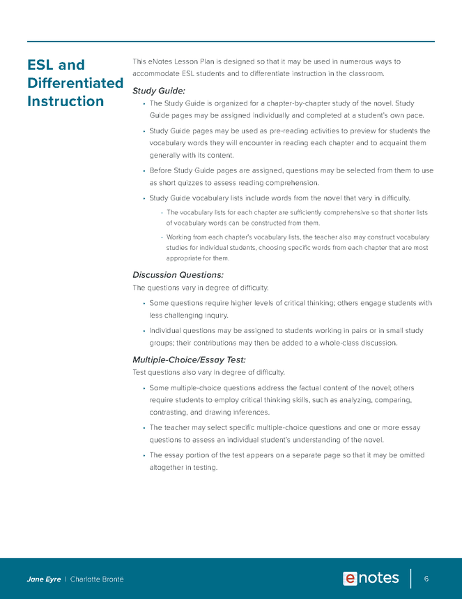 Jane Eyre eNotes Lesson Plan - eNotes lesson plans... - Language Arts ...