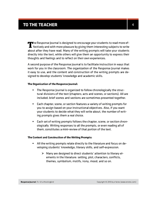 To Kill a Mockingbird eNotes Response Journal - An... - Activities