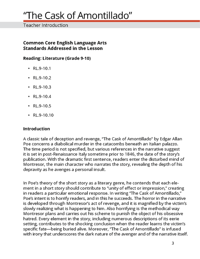 The Cask of Amontillado eNotes Lesson Plan - eNotes... - Activities
