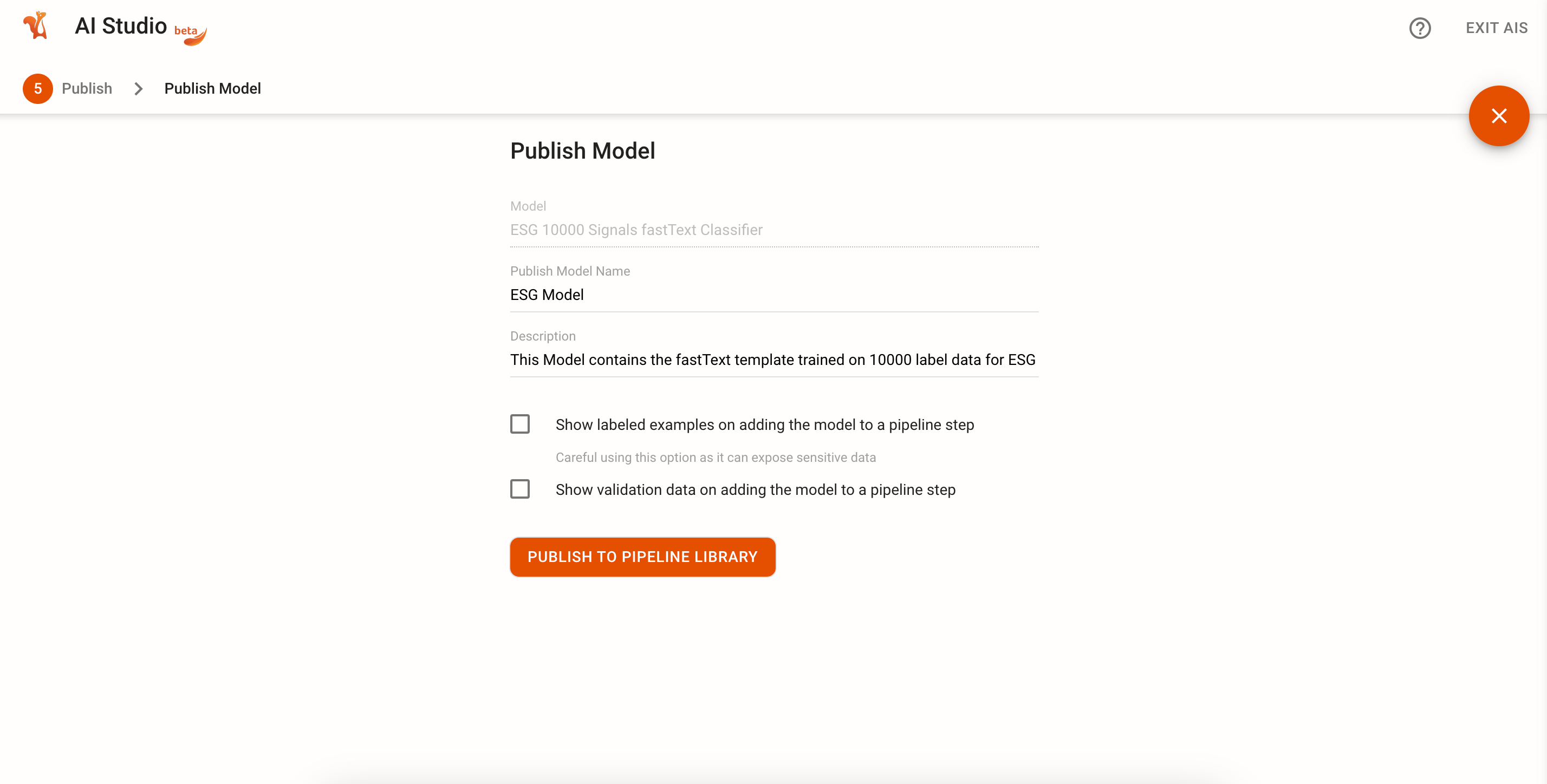 AI Studio Step 5: Publish — Squirro Documentation