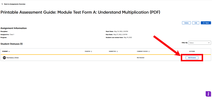 Add Student Responses from Offline Assessments into HMH Ed